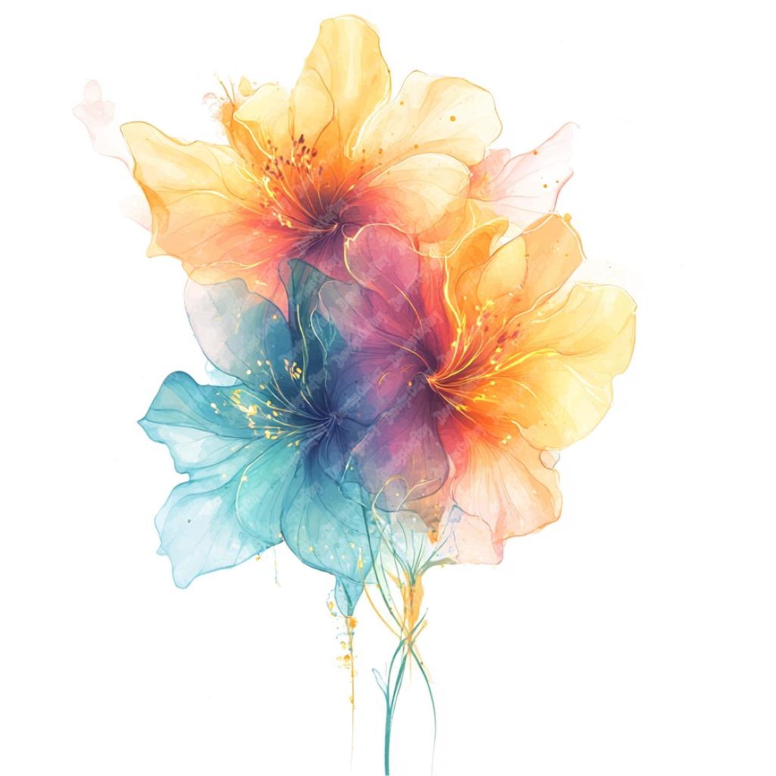 14 Various Colorful Flowers Watercolor Clipart, Printable High Quality ...