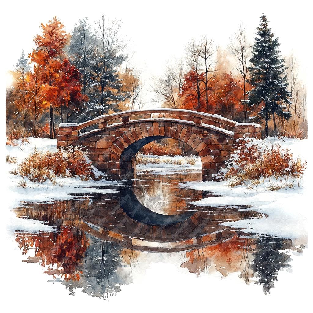 13 Winter Bridge Watercolor Clipart, Printable High Quality Winter ...