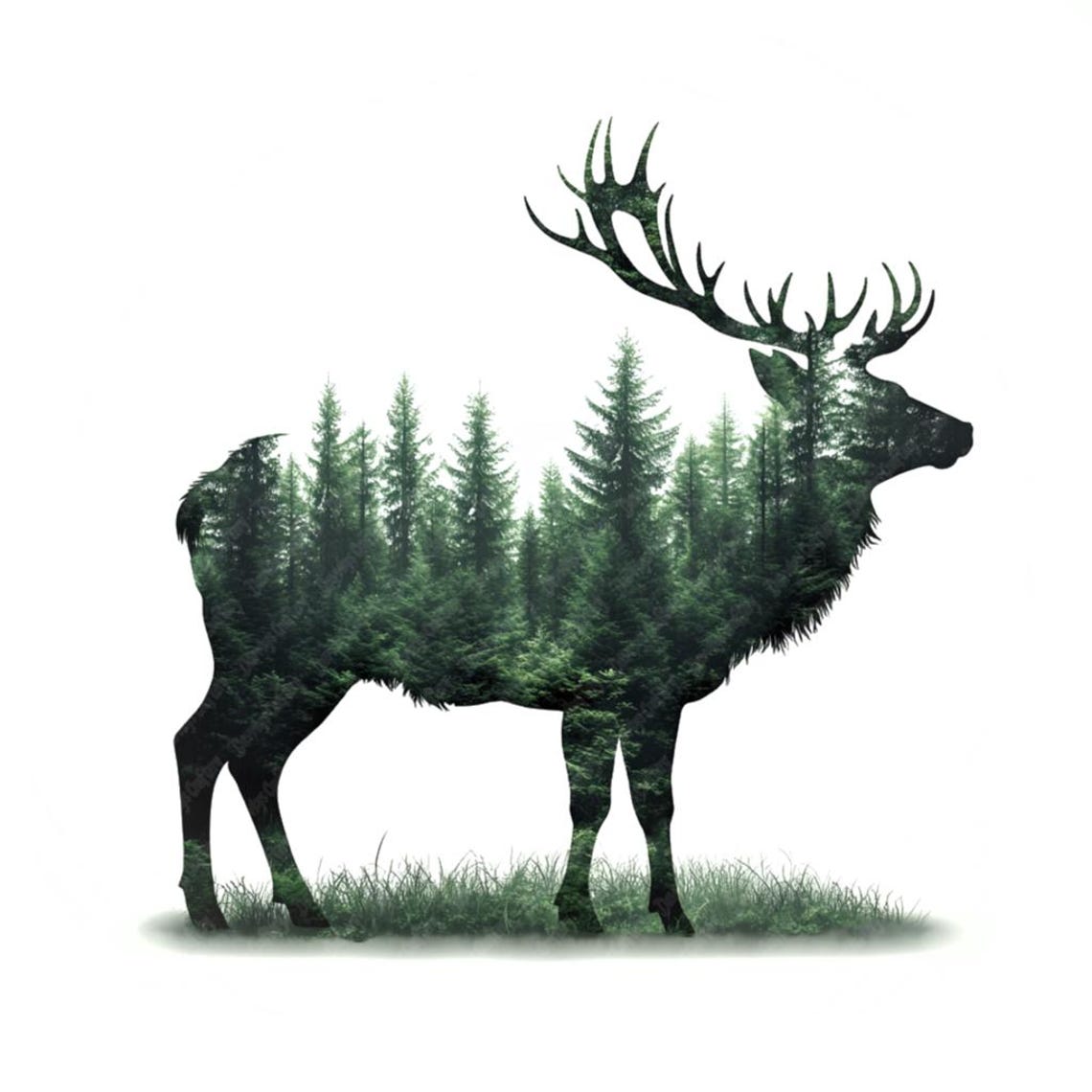 Stag Forest Watercolor Clipart, Double Exposure Design (digital ...