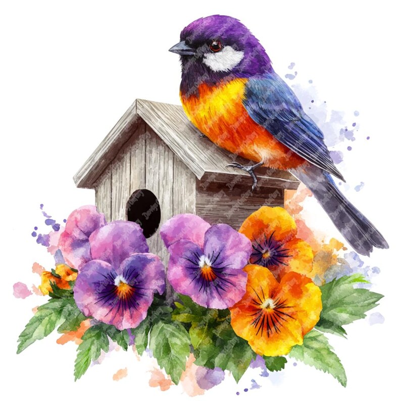 14 Cute Spring Bird House Watercolor Clipart, Printable High Quality ...