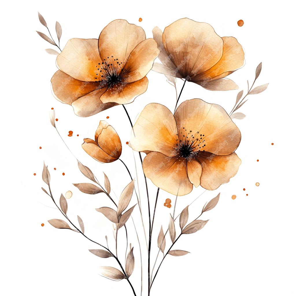 16 Boho Flowers Watercolor Clipart, Printable High Quality Watercolor ...