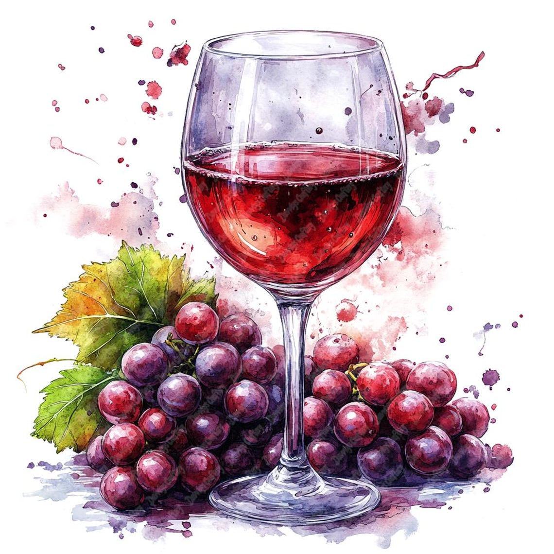 7 Glass of Wine and Grapes Watercolor Clipart, Printable High Quality ...