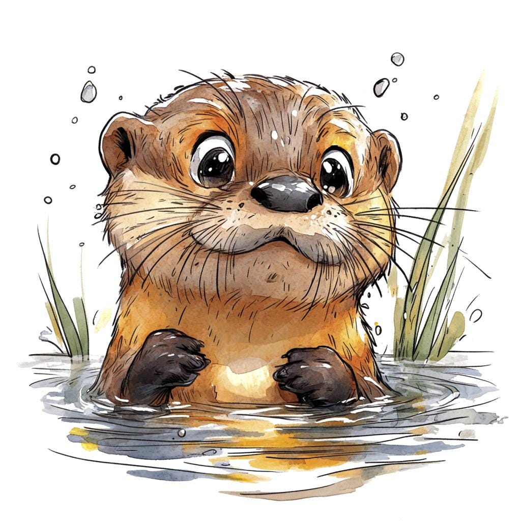 16 Cute Otter Swimming Watercolor Clipart, Printable High Quality ...