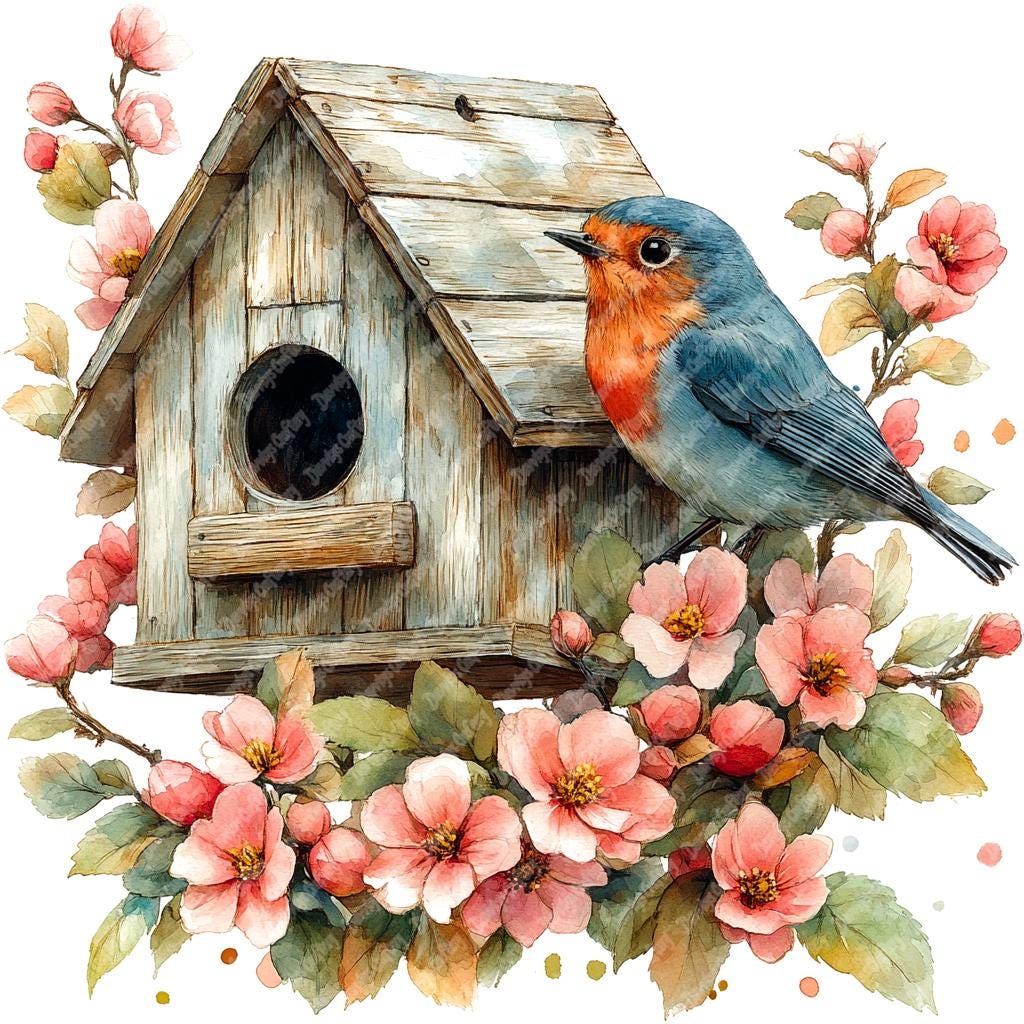 14 Cute Spring Bird House Watercolor Clipart, Printable High Quality ...