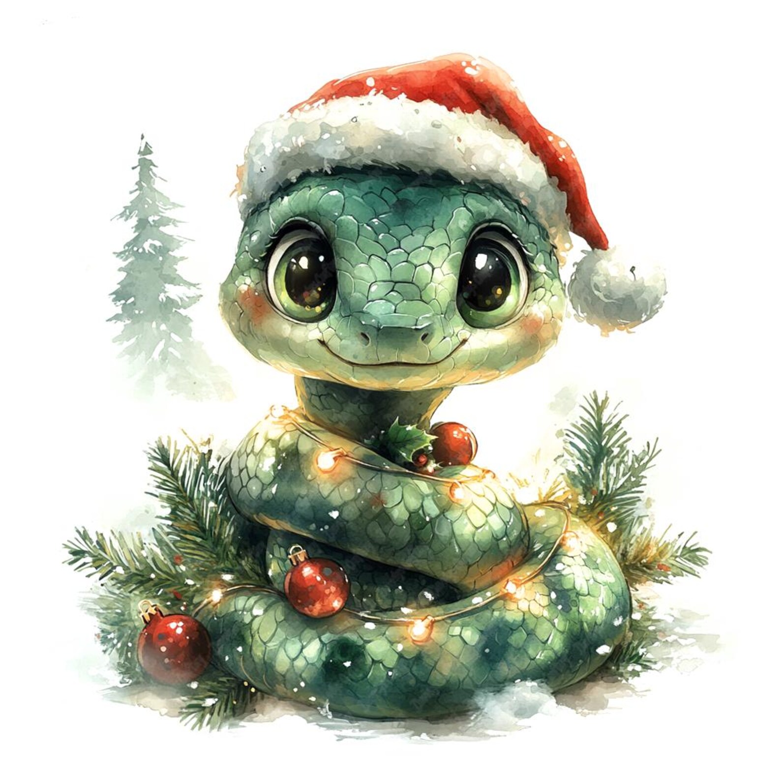10 Christmas Tree Snake Watercolor Clipart Bundle, Printable High ...