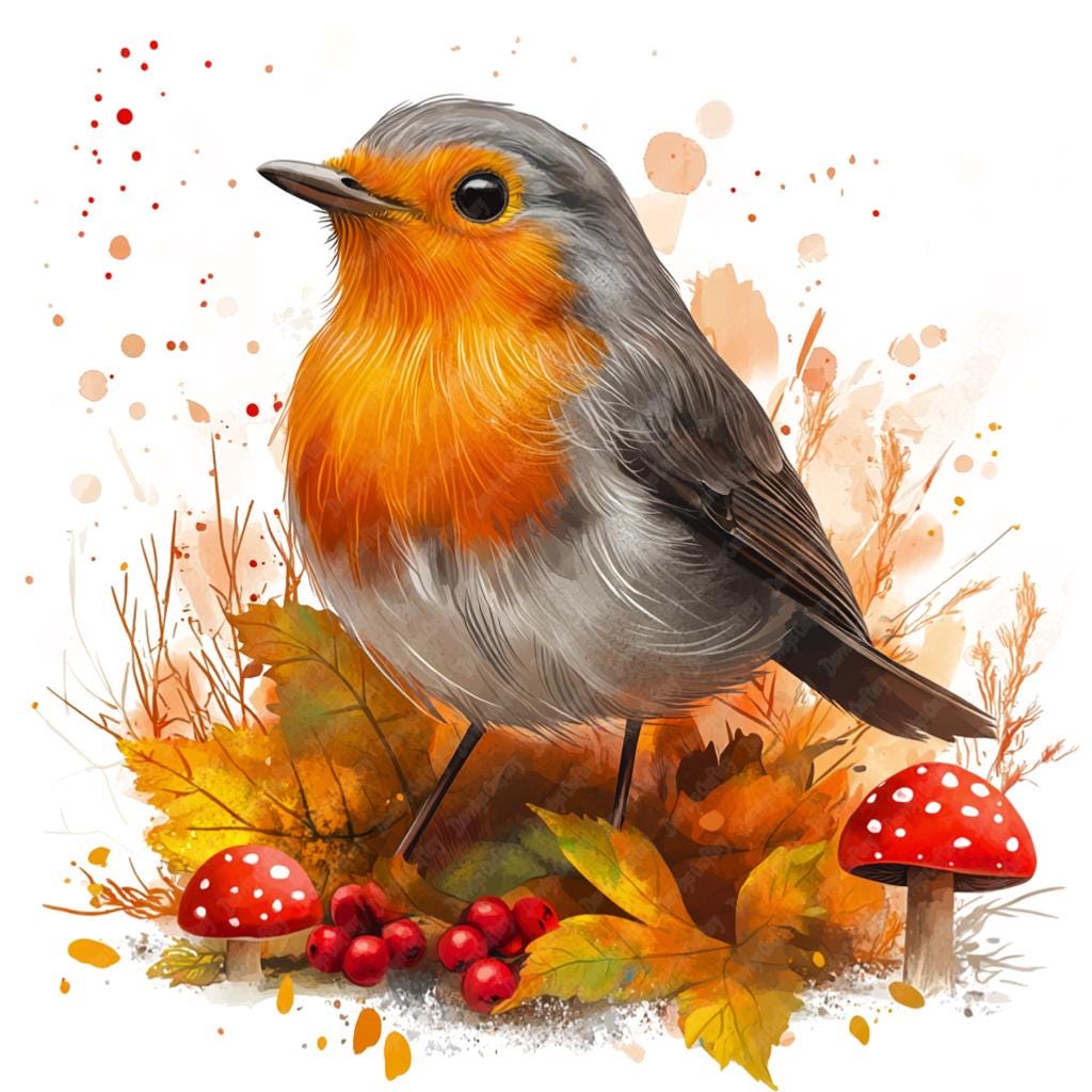 10 Robin Autumn Watercolor Clipart, Printable High Quality Watercolor ...