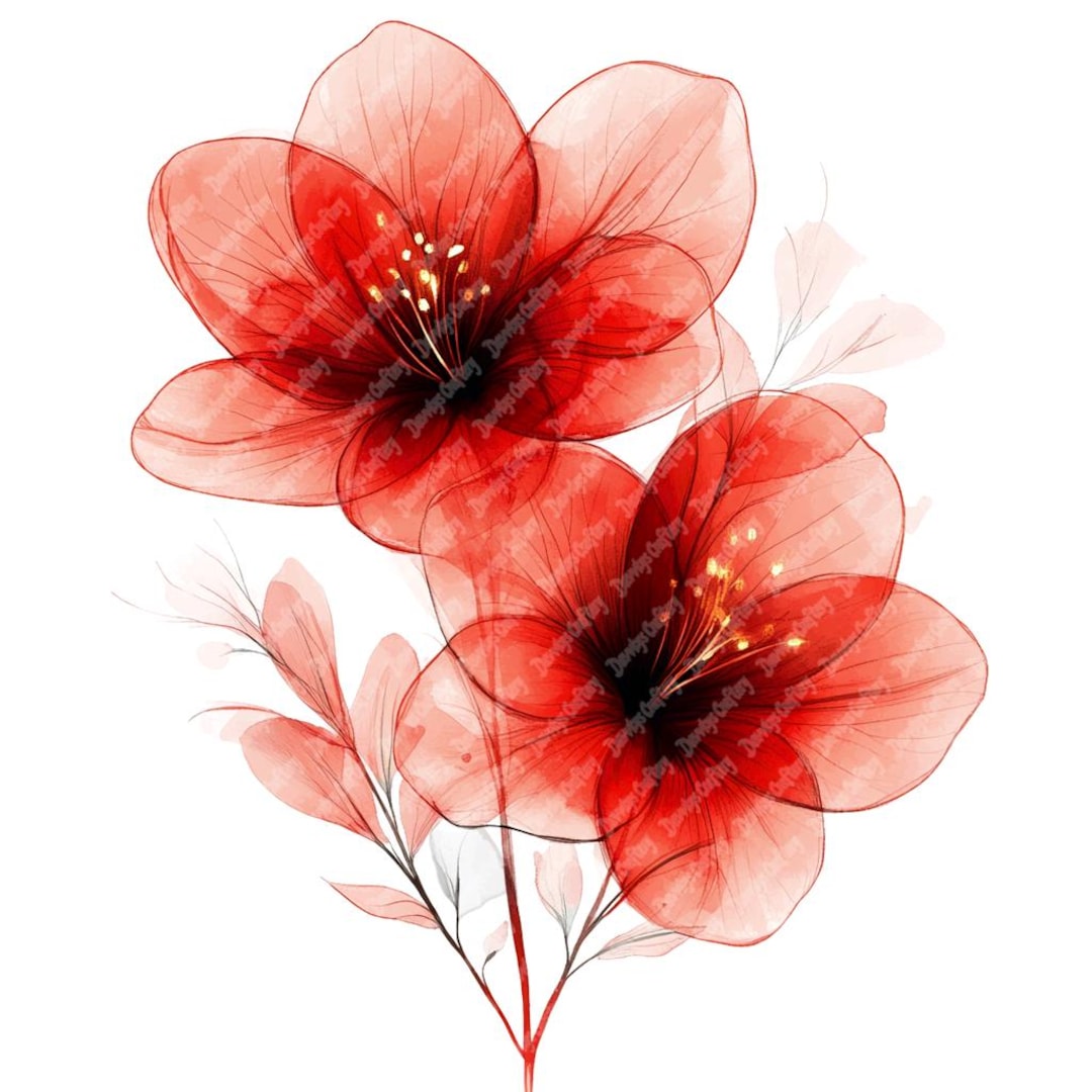 13 Red Flowers Watercolor Clipart, Printable High Quality Watercolor ...