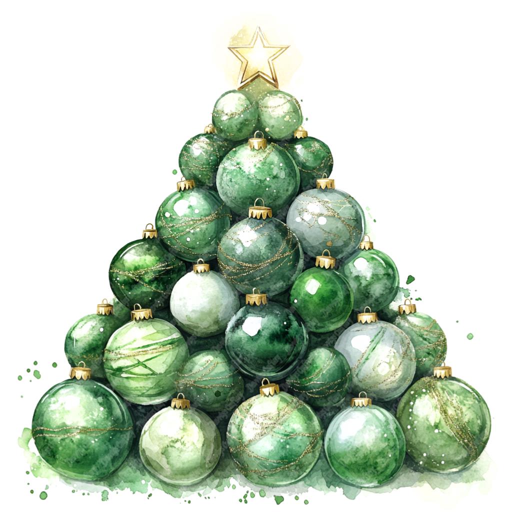 8 Christmas Bauble Tree Watercolor Clipart Bundle, Printable High ...