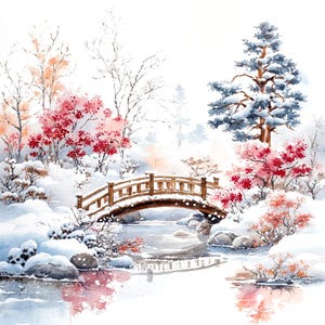 13 Winter Bridge Watercolor Clipart, Printable High Quality Winter ...