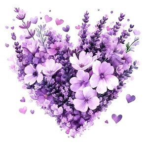 10 Lavender Heart Watercolor Clipart, Printable High Quality Watercolor ...
