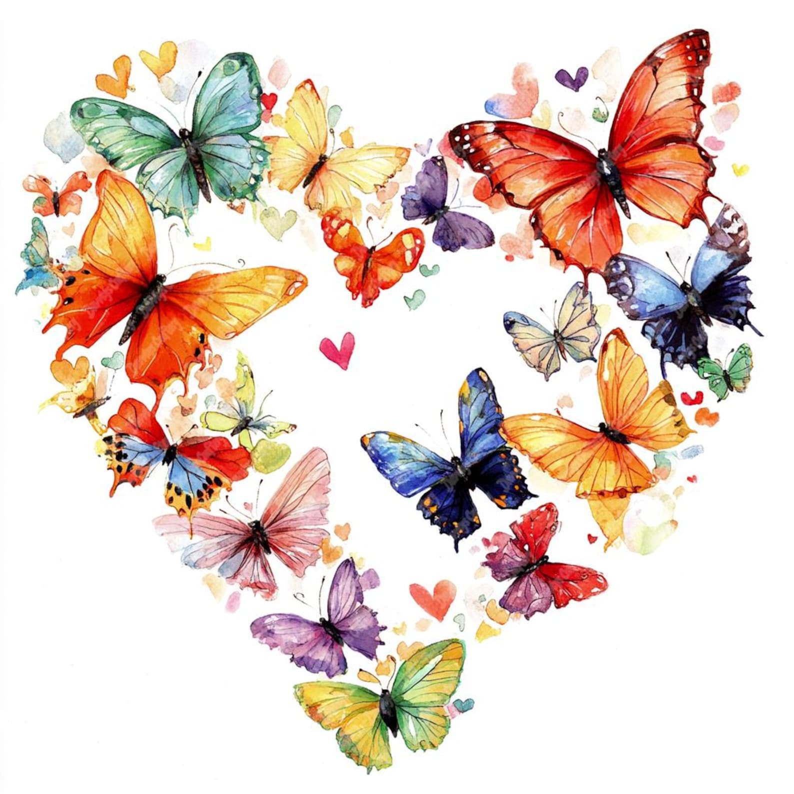 12 Butterfly Heart Watercolor Clipart, Printable High Quality ...