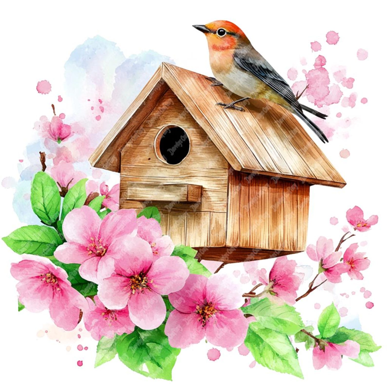 14 Cute Spring Bird House Watercolor Clipart, Printable High Quality ...