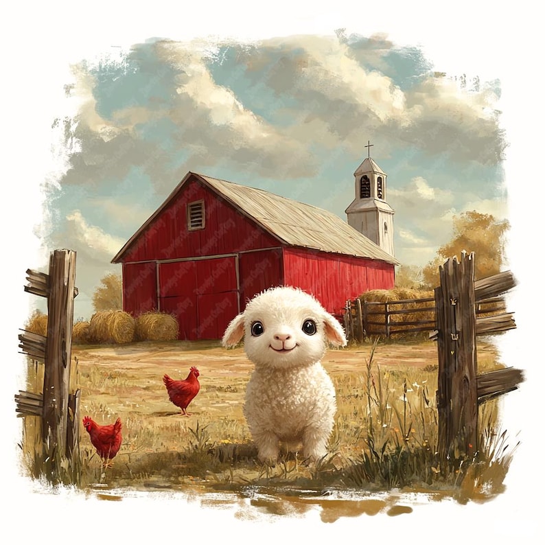 Whimsical Farm Animals Watercolor Clipart, Barnyard JPG (digital ...