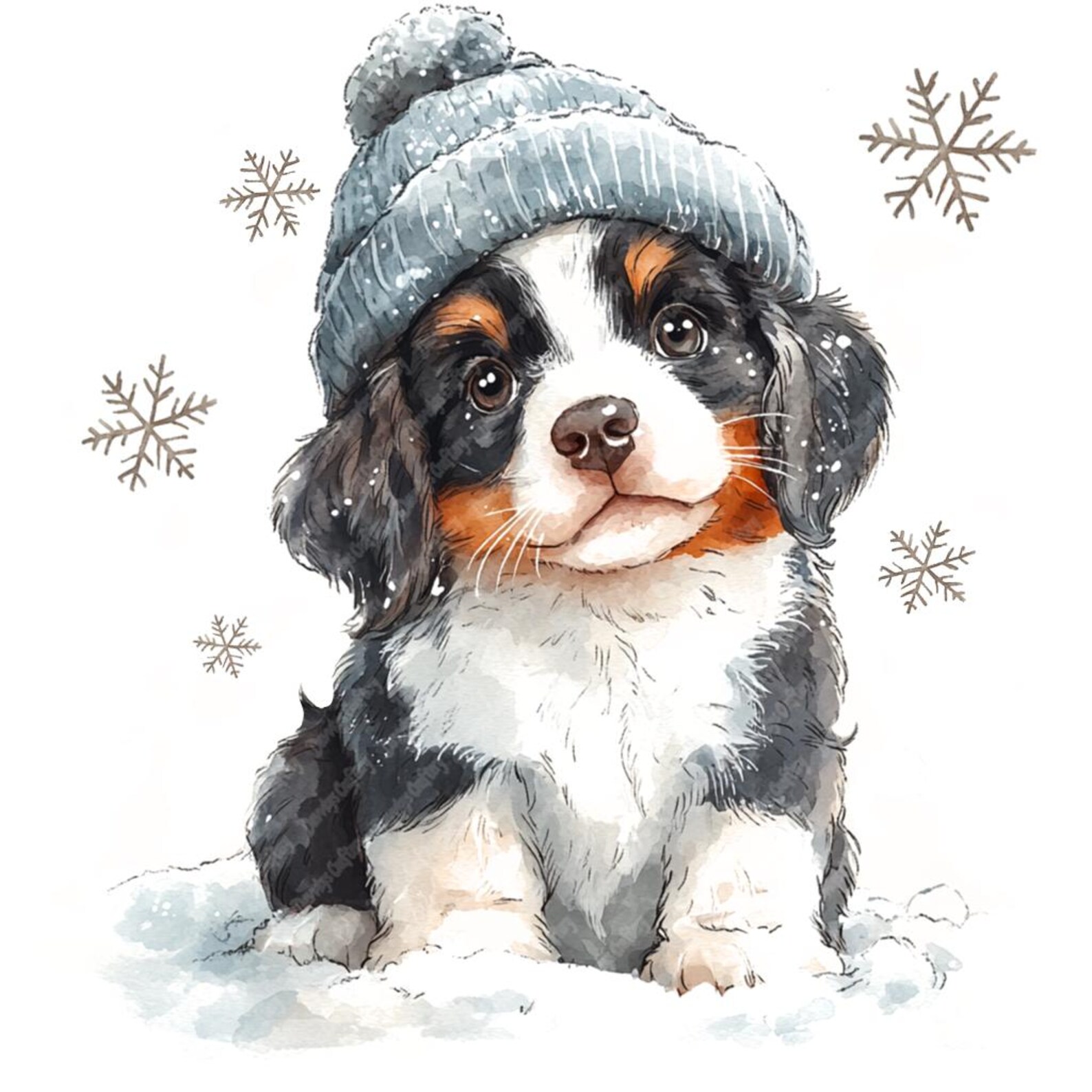 Winter Dogs Watercolor Clipart, Hats and Snowflakes (digital Download ...