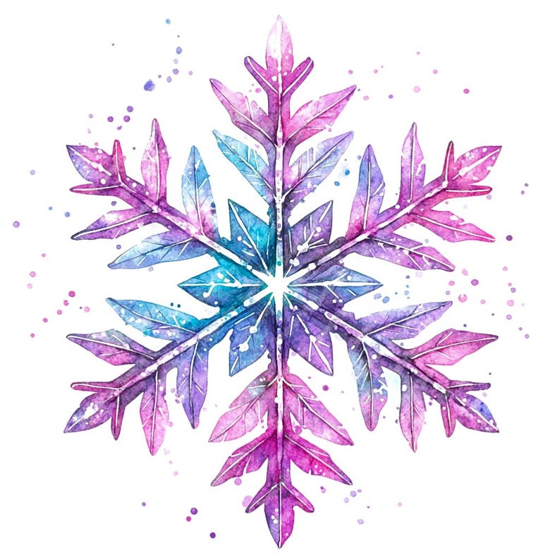 12 Blue and Pink Snowflake Watercolor Clipart, Printable High Quality ...