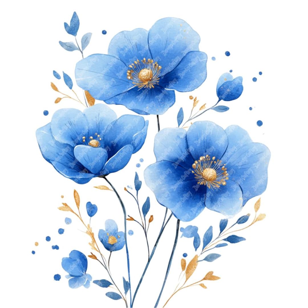 9 Blue Flowers 2 Watercolor Clipart, Printable High Quality Watercolor ...