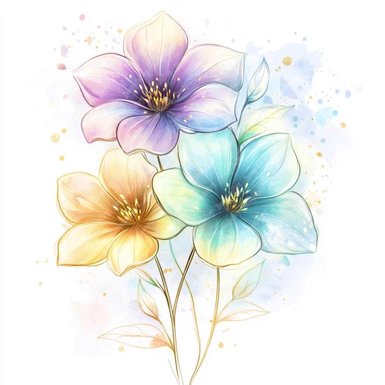 Watercolor Flowers Clipart, Printable Floral Images (digital Download ...