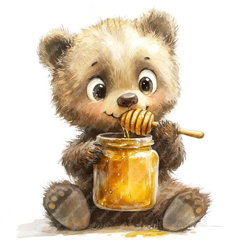 12 Cute Bears Eating Honey Clipart Bundle, Baby Bear Clipart, High ...