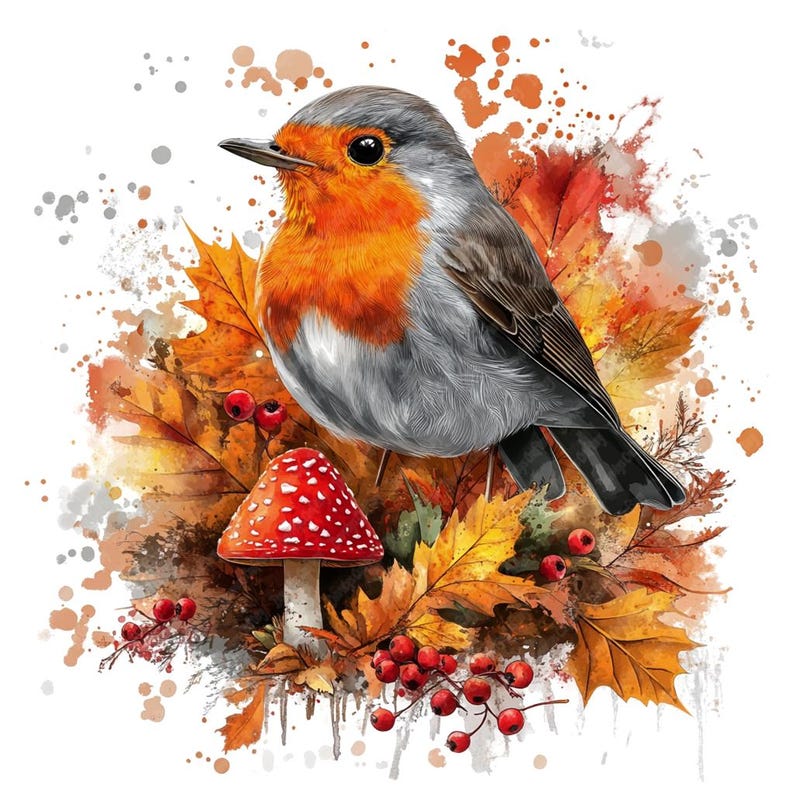 10 Robin Autumn Watercolor Clipart, Printable High Quality Watercolor ...