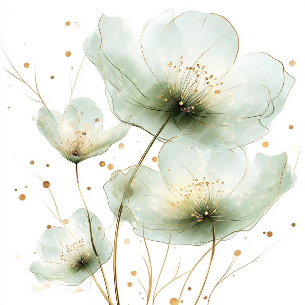 Green and Gold Flower Watercolor Clipart, Printable Floral Art (JPG) - Etsy