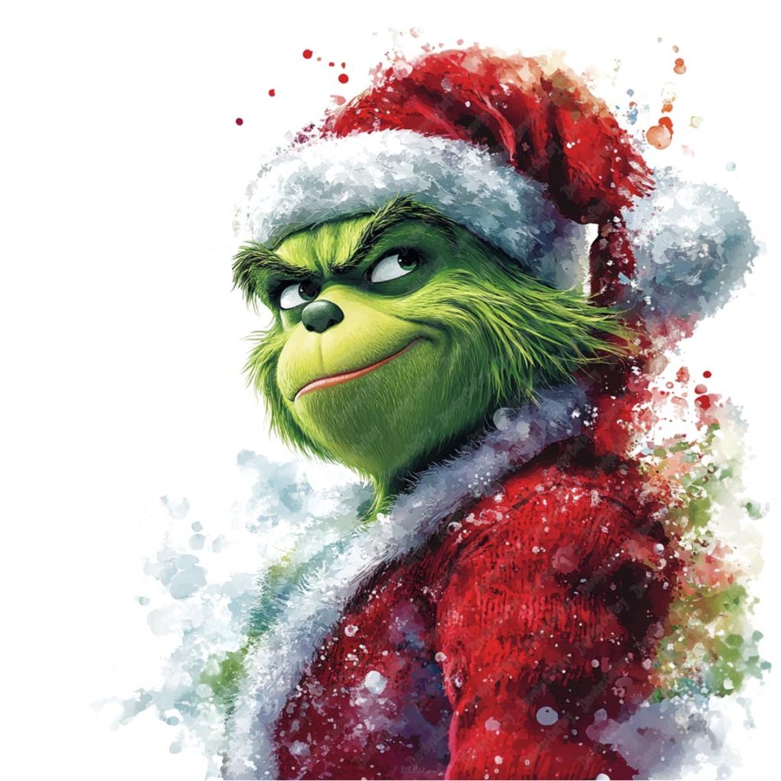 Grinch Christmas Watercolor Clipart, Printable JPG Images (digital ...