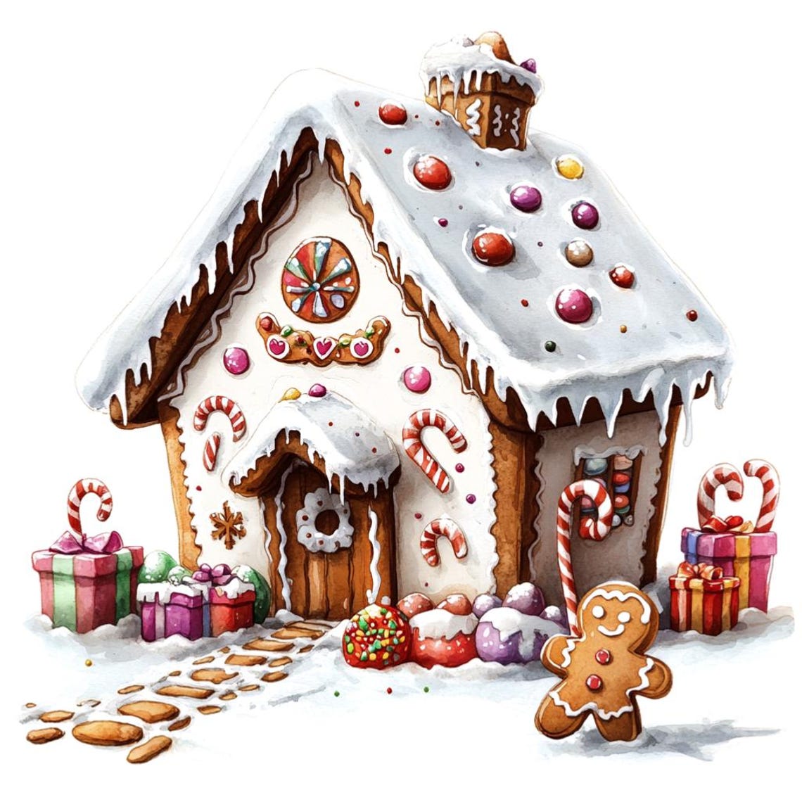 17 Cute Christmas Gingerbread House Watercolor Clipart Bundle ...