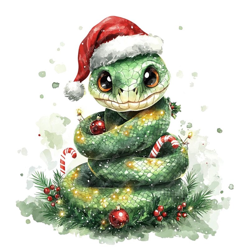 10 Christmas Tree Snake Watercolor Clipart Bundle, Printable High ...