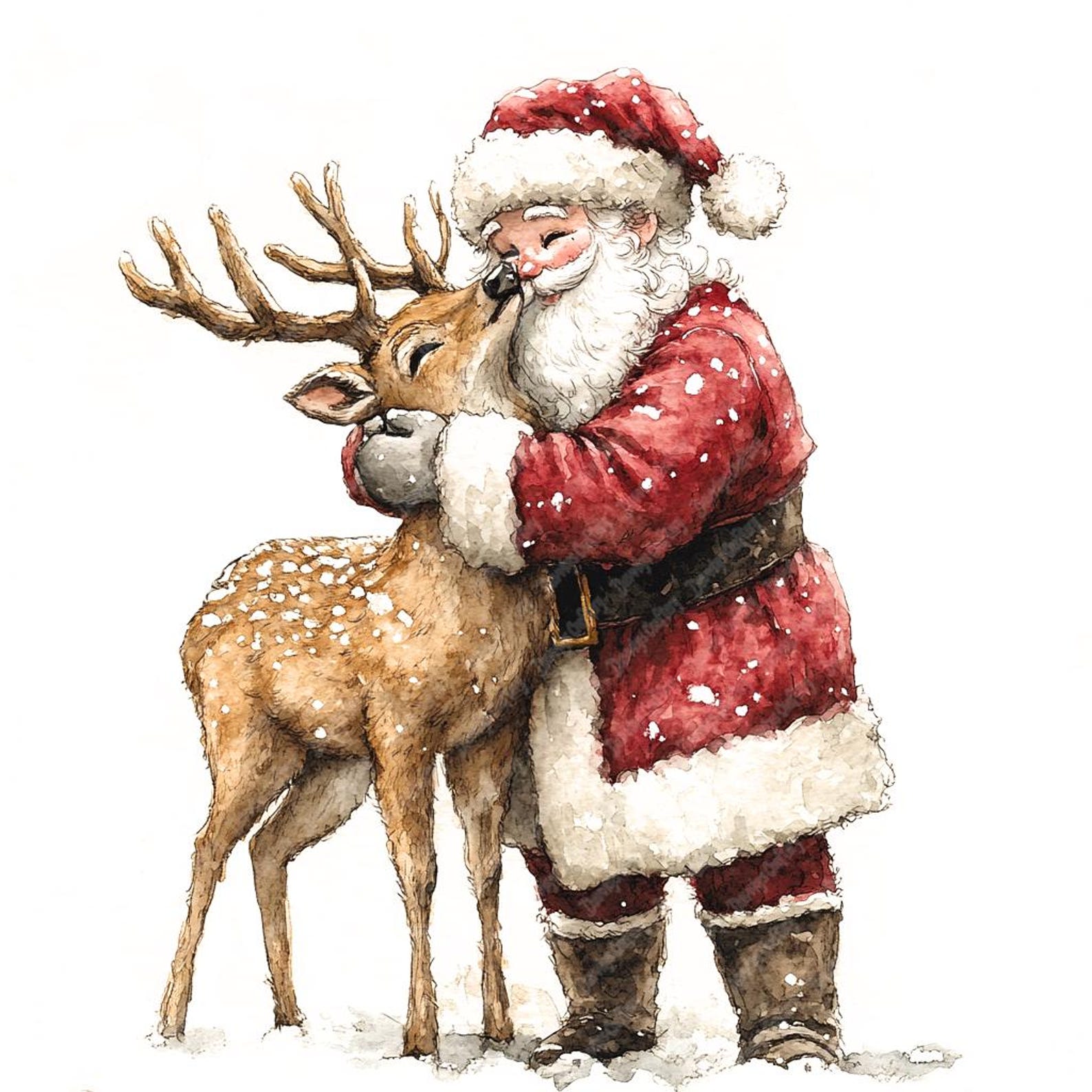 Santa and Reindeer Watercolor Clipart, Christmas JPG Images (digital ...