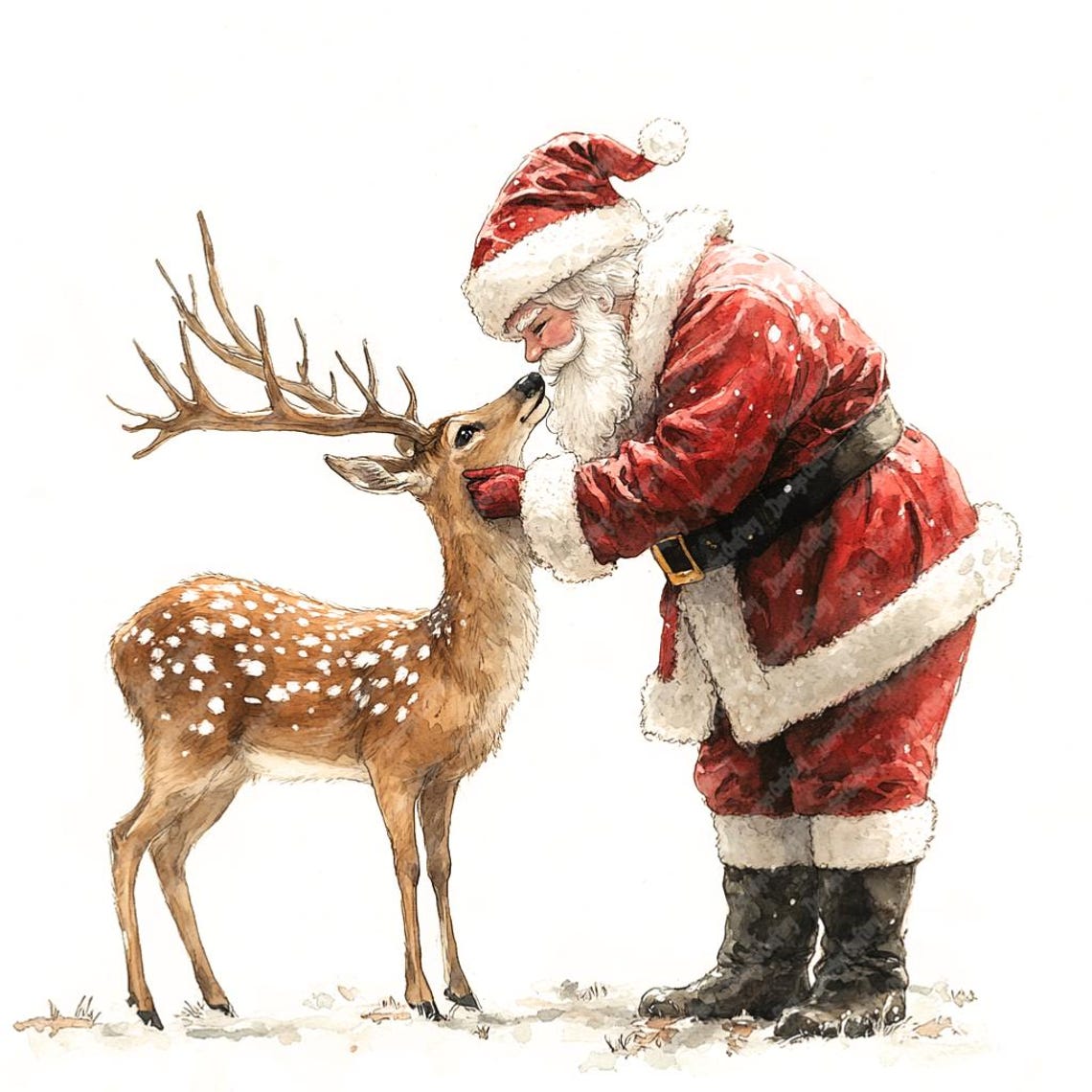 Santa and Reindeer Watercolor Clipart, Christmas JPG Images (digital ...