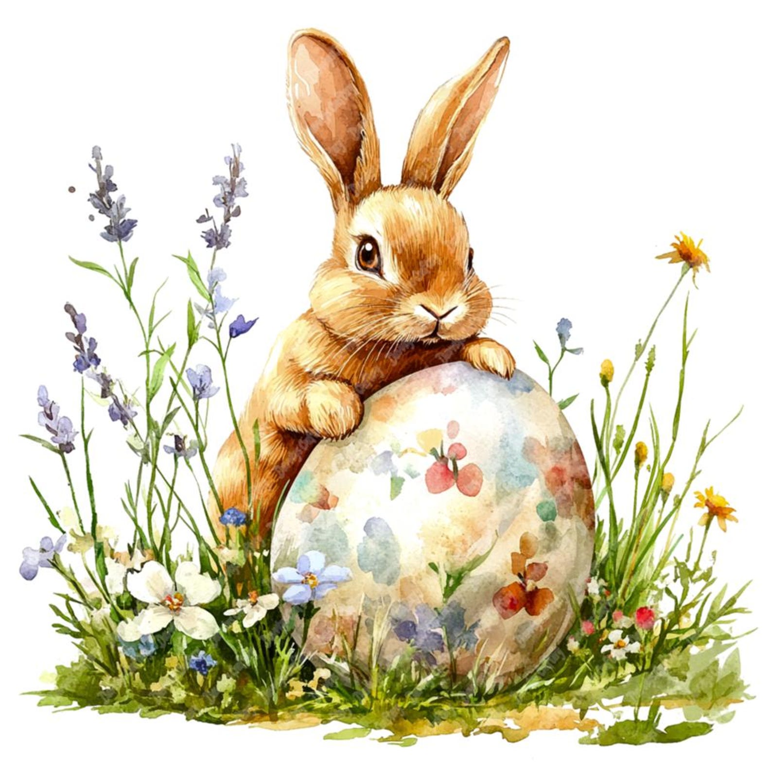 13 Easter Bunny With Egg Watercolor Clipart, Printable High Quality ...
