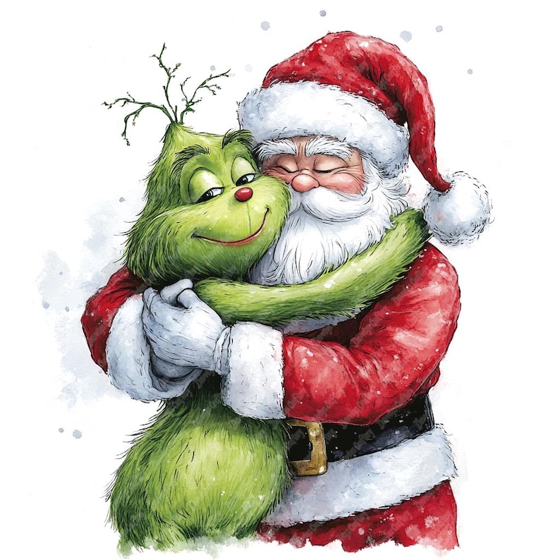 9 Santa and Grinch Hugging Christmas Watercolor Clipart, Printable High ...