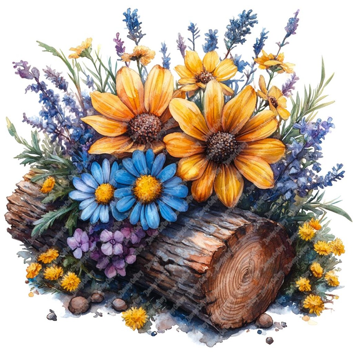 9 Flower on a Log Clipart, Printable High Quality Watercolor Floral ...