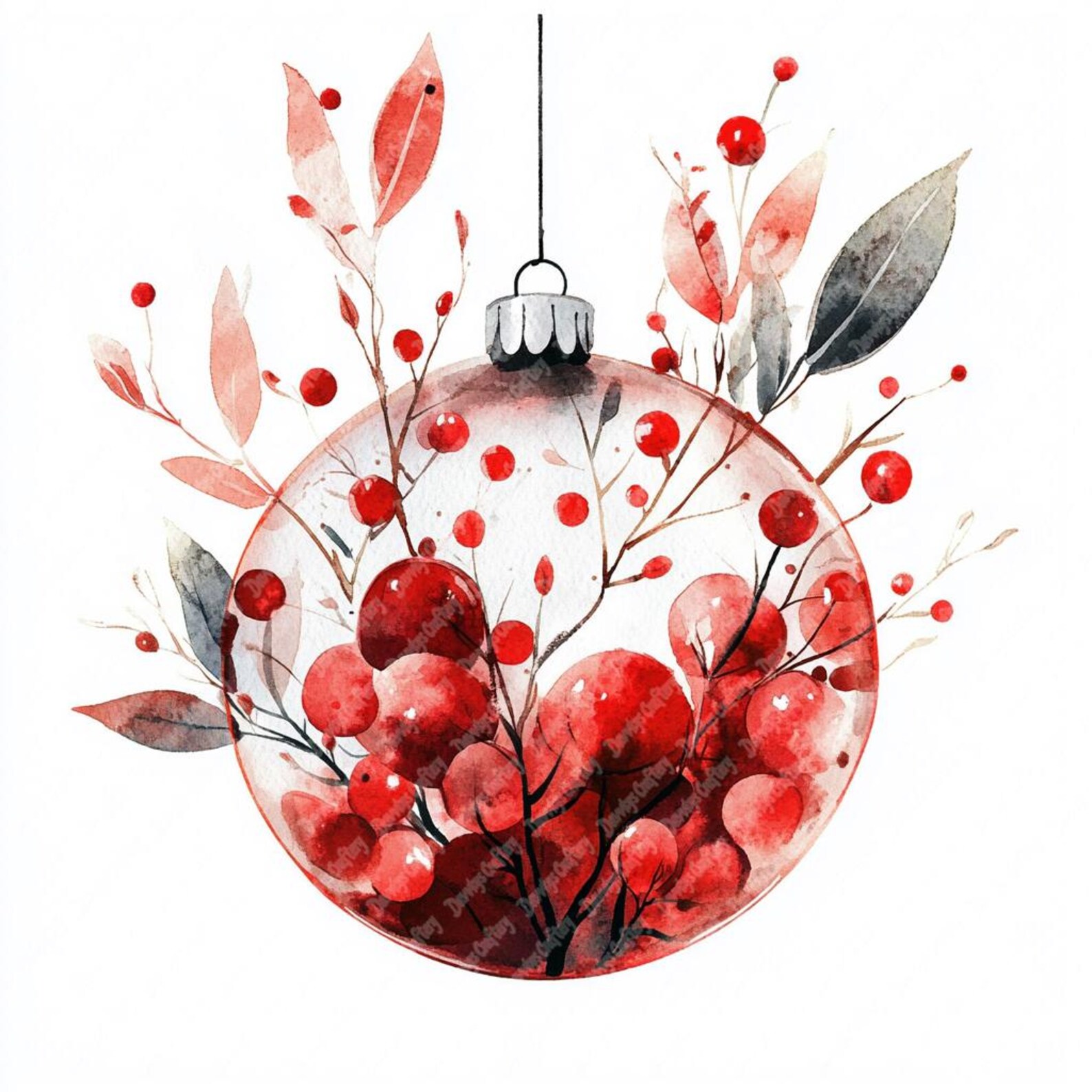 Red Christmas Bulb Watercolor Clipart, Festive Ornament (digital ...