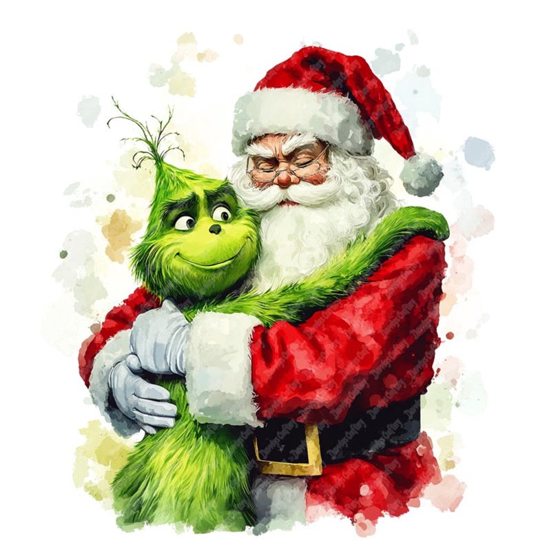 Santa and Grinch Hugging Watercolor Clipart, Christmas JPG (digital ...