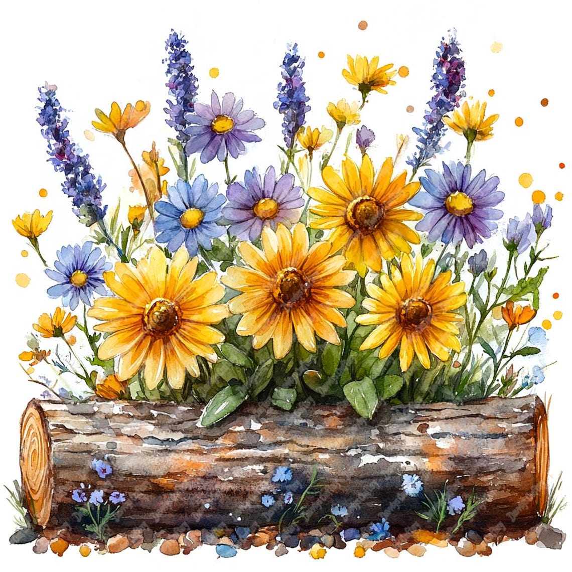 9 Flower on a Log Clipart, Printable High Quality Watercolor Floral ...