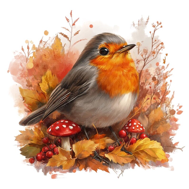 Autumn Robin Watercolor Clipart, Fall Bird Art (JPG Images) - Etsy