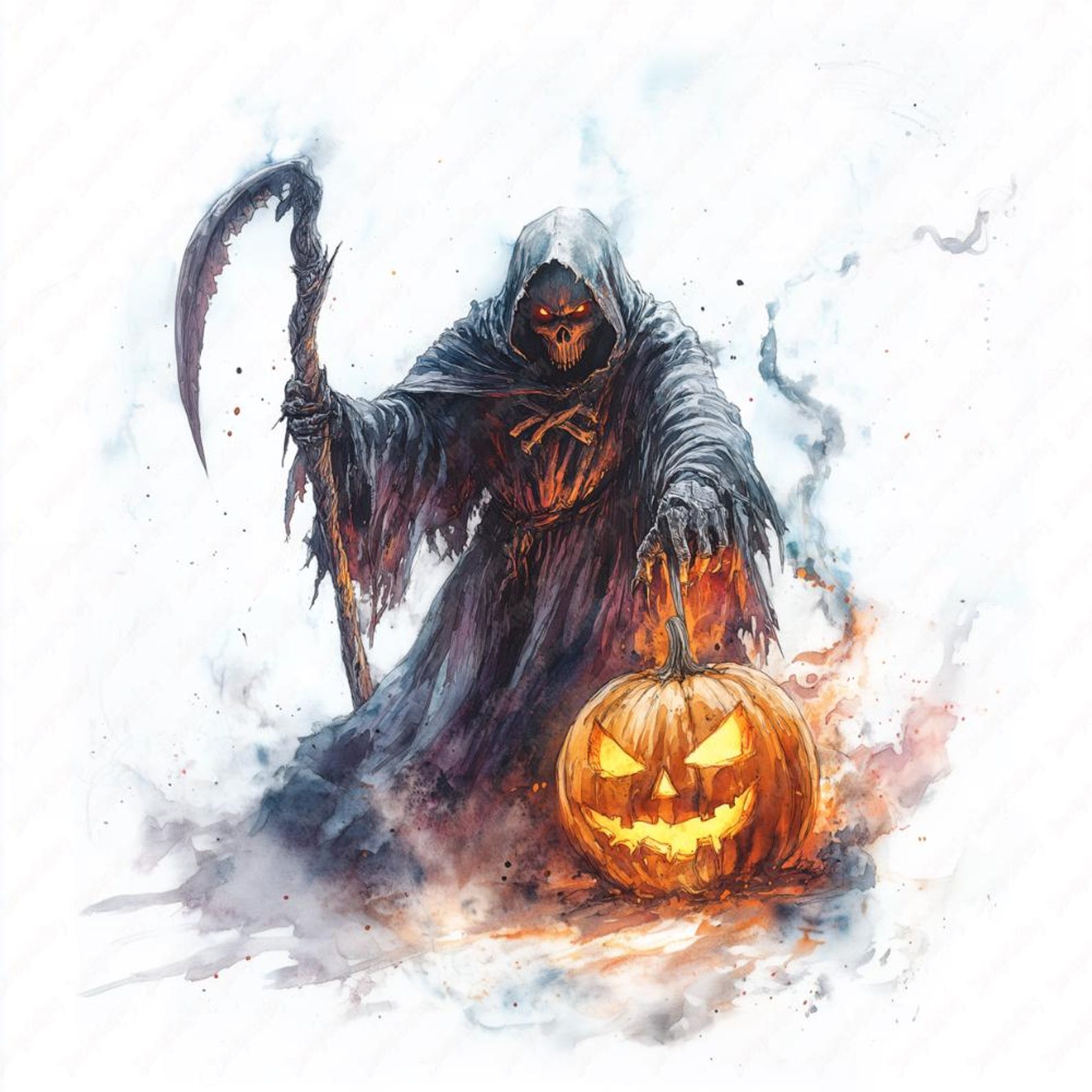 12 Halloween Grim Reaper Fantasy Clipart Set 1, High Quality Watercolor ...