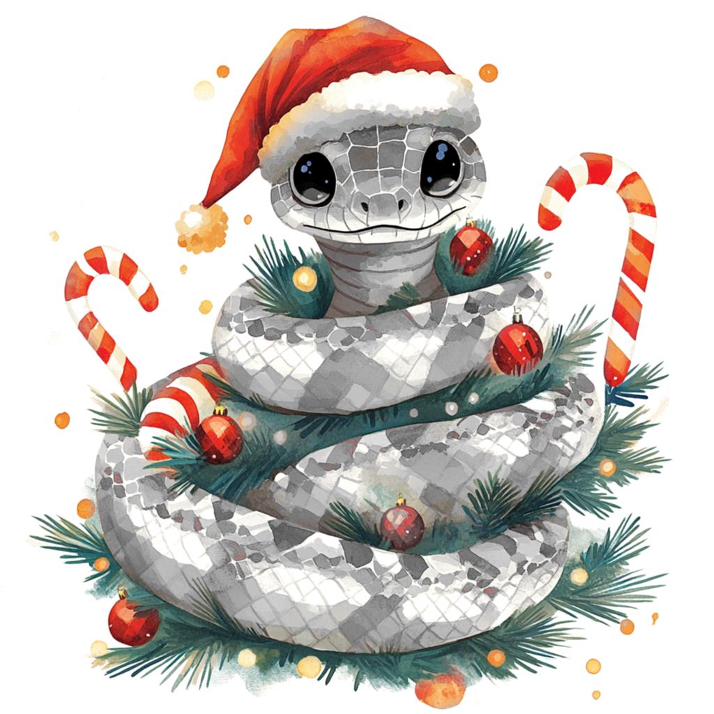 11 Cute Silver Christmas Snake Watercolor Clipart Bundle, Printable ...