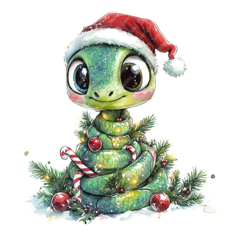 11 Cute Christmas Snake Watercolor Clipart Bundle, Printable High ...