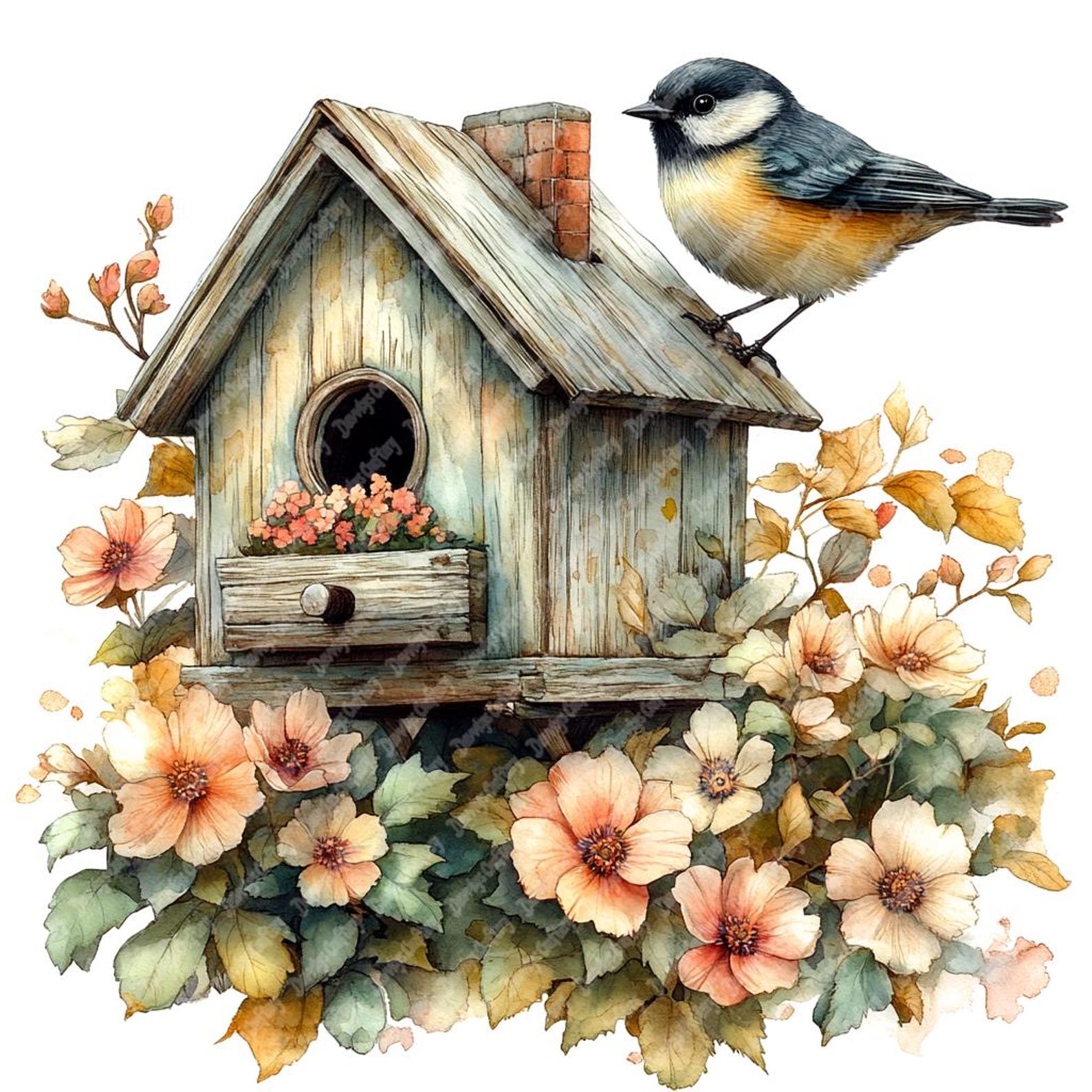14 Cute Spring Bird House Watercolor Clipart, Printable High Quality ...