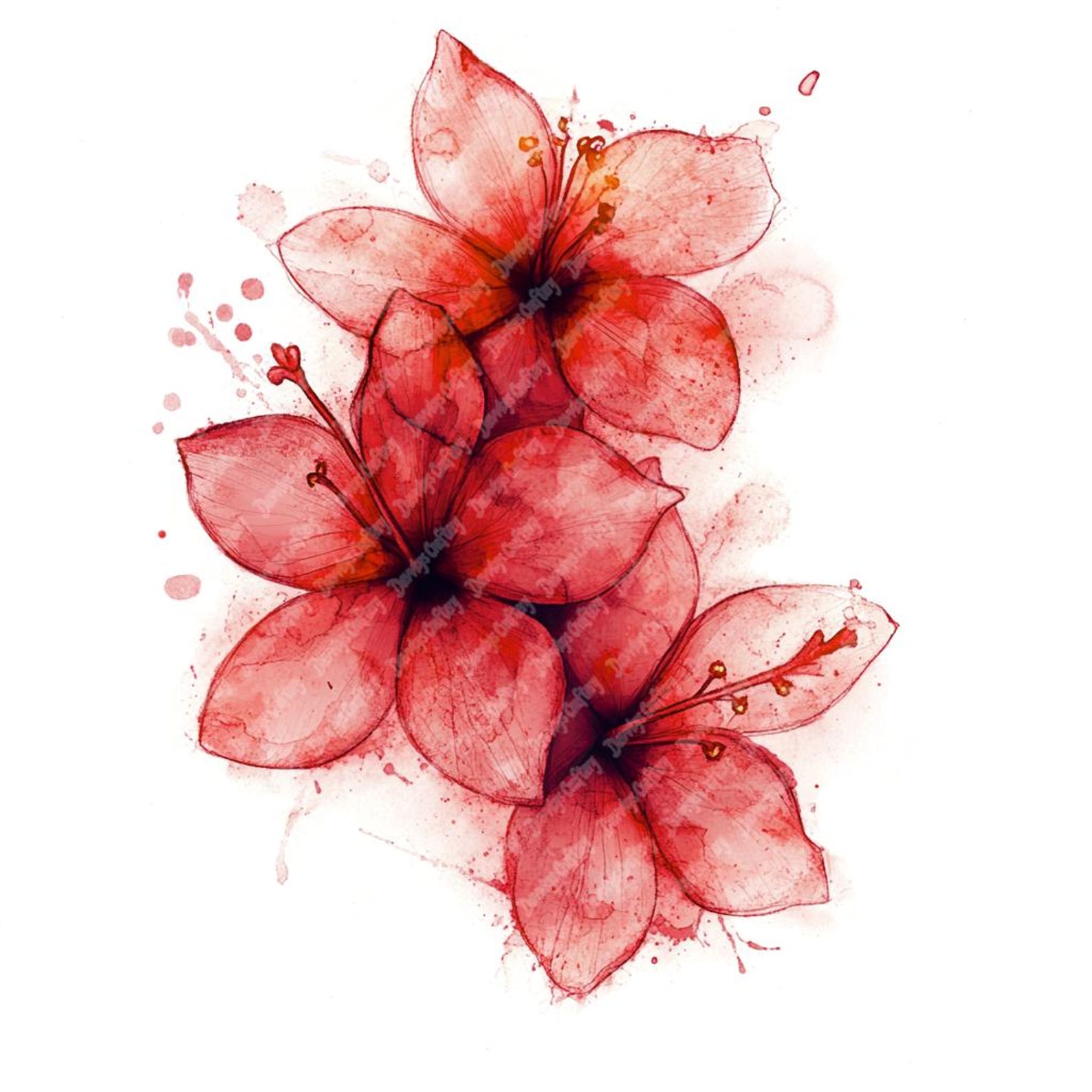 13 Red Flowers Watercolor Clipart, Printable High Quality Watercolor ...