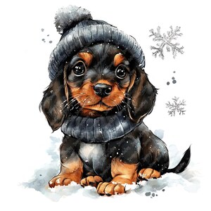 Winter Dogs Watercolor Clipart, Hats and Snowflakes (digital Download ...