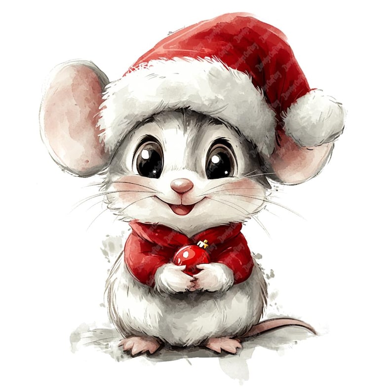 10 Cute Christmas Mouse Watercolor Clipart Bundle, Printable High ...