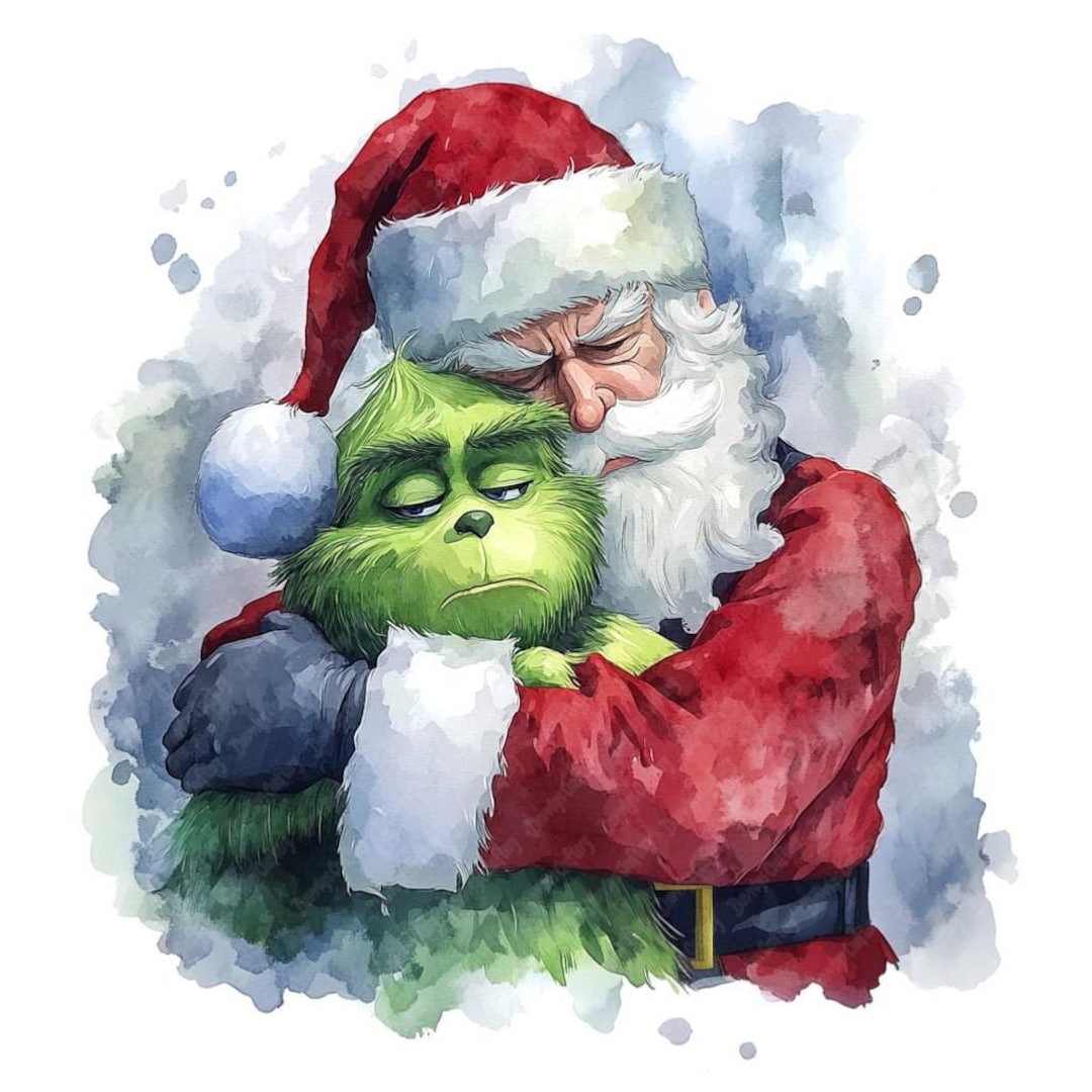 Santa and Grinch Hugging Watercolor Clipart, Christmas JPG (digital ...