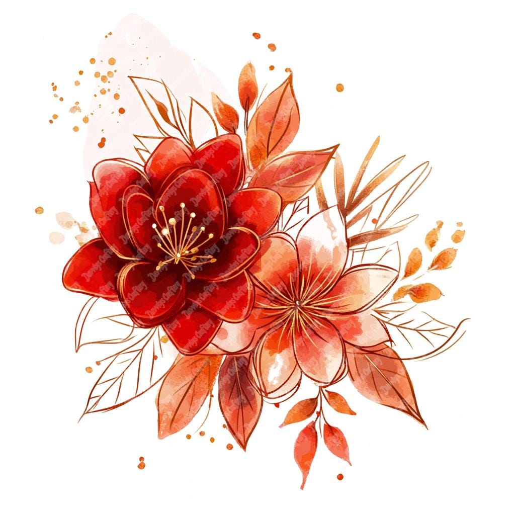 13 Red Flowers Watercolor Clipart, Printable High Quality Watercolor ...