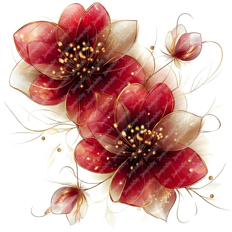 13 Red Flowers Watercolor Clipart, Printable High Quality Watercolor ...