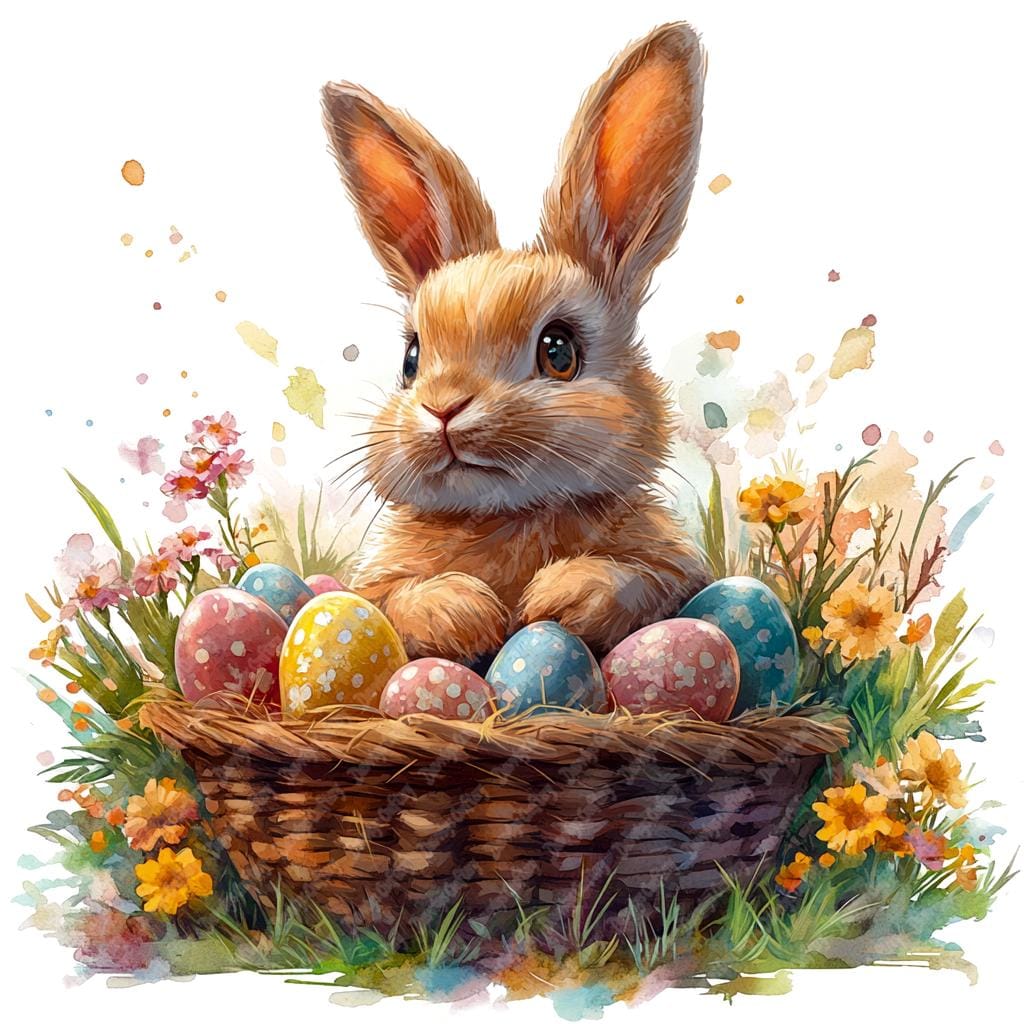 12 Easter Basket and Bunny Watercolor Clipart, Printable High Quality ...