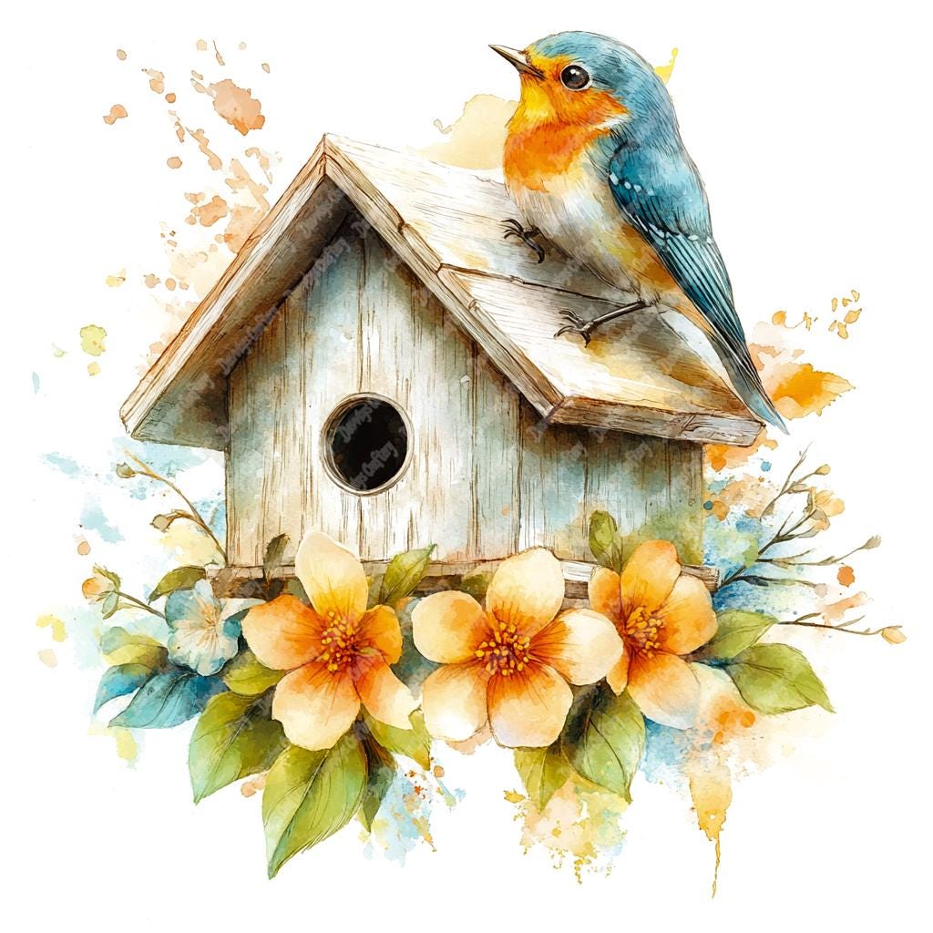 14 Cute Spring Bird House Watercolor Clipart, Printable High Quality ...