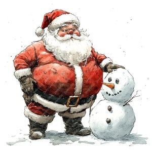 11 Fat Santa Doing Activities Watercolor Christmas Clipart, Printable ...