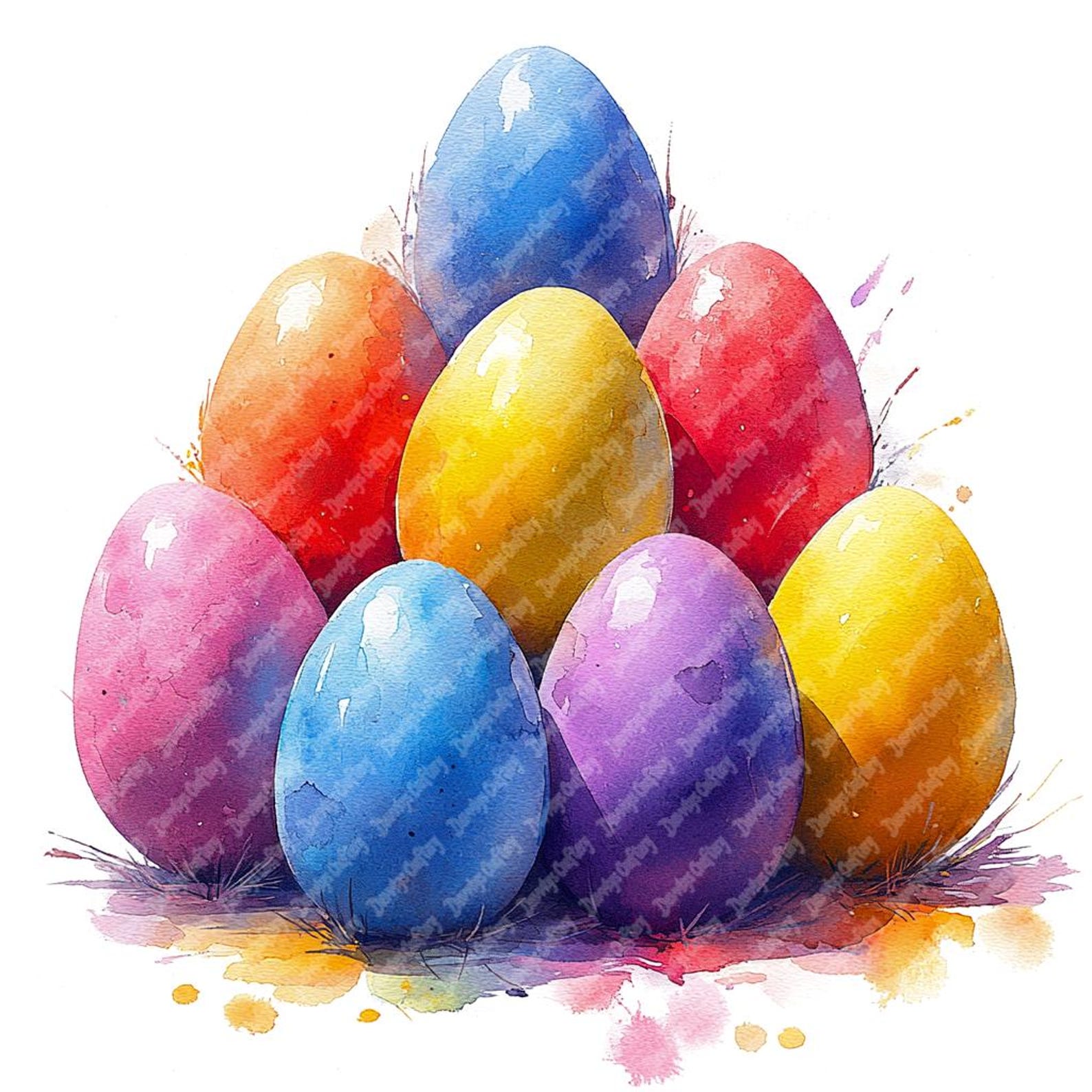 14 Colorful Easter Eggs Watercolor Clipart, Printable High Quality ...